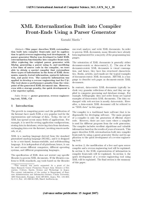 Pdf Xml Externalization Built Into Compiler Front Ends Using A Parser Generator