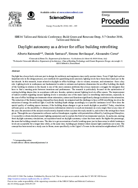(PDF) Daylight Autonomy as a Driver for Office Building Retrofitting
