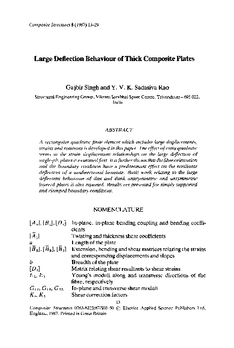 Pdf Large Deflection Behaviour Of Thick Composite Plates