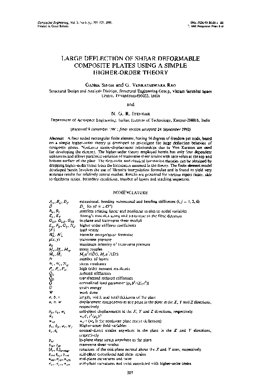 Pdf Large Deflection Of Shear Deformable Composite Plates Using A Simple Higher Order Theory