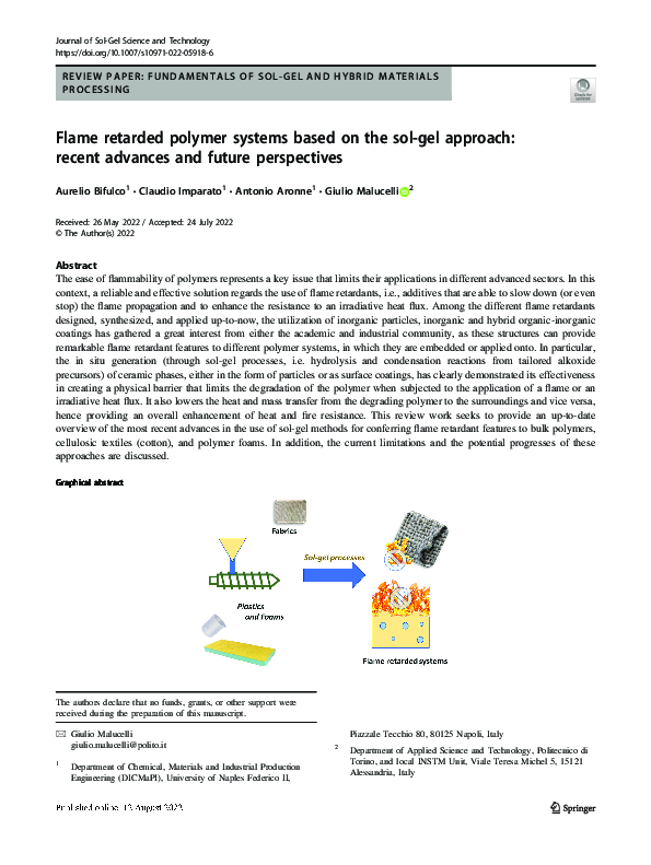 (PDF) Flame retarded polymer systems based on the sol-gel approach ...