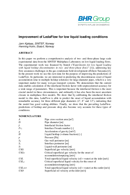 (PDF) Improvement of LedaFlow for low liquid loading conditions