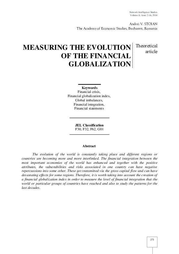 (PDF) Measuring the Evolution of the Financial Globalization