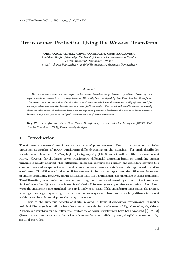 Pdf Transformer Protection Using The Wavelet Transform