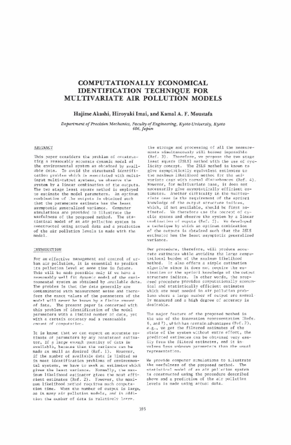 (PDF) Computationally Economical Identification Technique for Multivariate Air Pollution Models