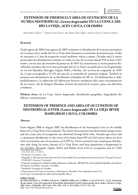 (PDF) Extensión de presencia y área de ocupación de la nutria ...