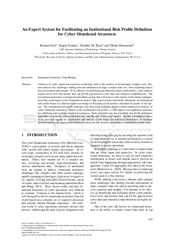 (PDF) An Expert System for Facilitating an Institutional Risk Profile Definition for Cyber ...