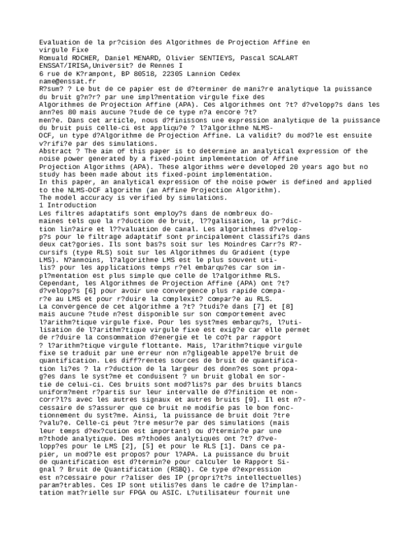 Evaluation de la précision des algorithmes de projection affine en ...