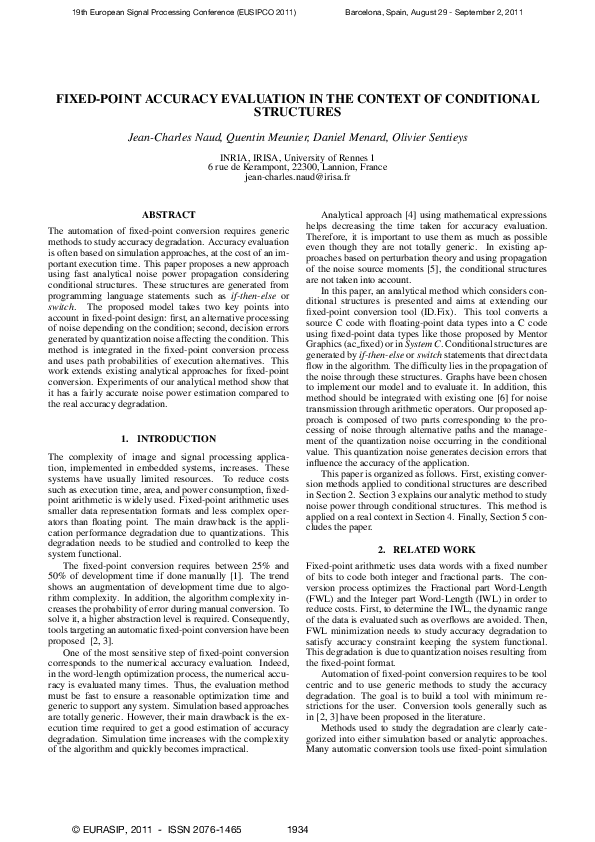 (PDF) Fixed-point accuracy evaluation in the context of conditional structures