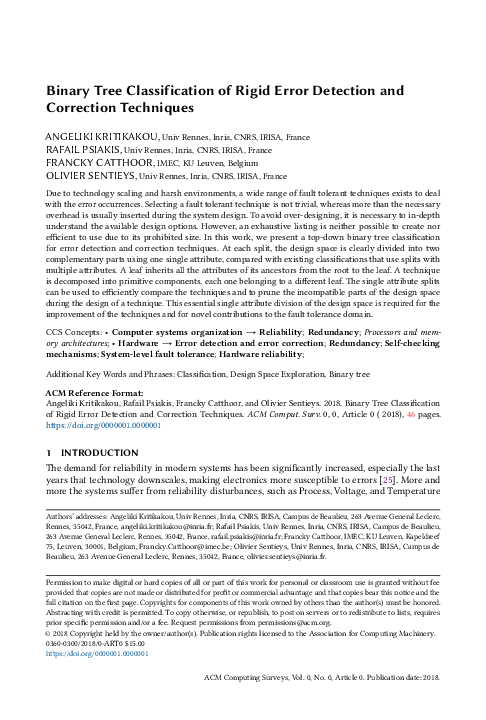 Pdf Binary Tree Classification Of Rigid Error Detection And Correction Techniques