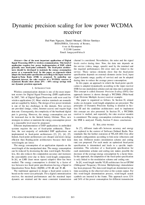 (PDF) Dynamic precision scaling for low power WCDMA receiver