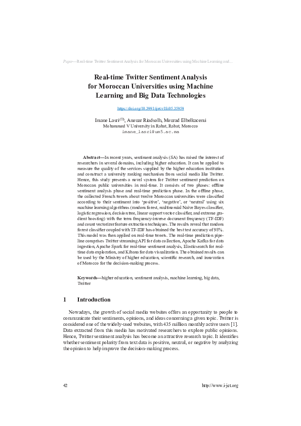 (PDF) Real-time Twitter Sentiment Analysis for Moroccan Universities using Machine Learning and ...