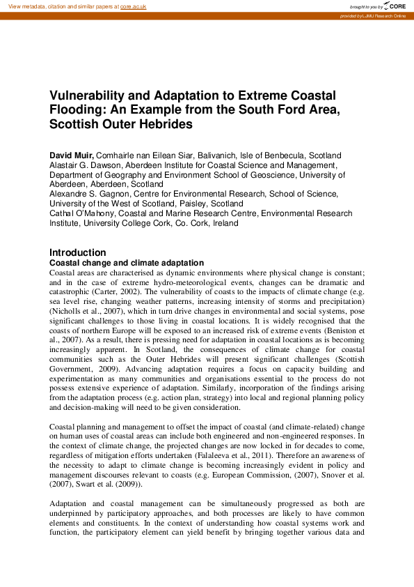 (PDF) Vulnerability and adaptation to extreme coastal flooding: An ...
