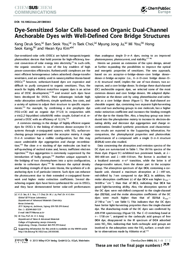 (PDF) Dye-Sensitized Solar Cells based on Organic Dual-Channel ...