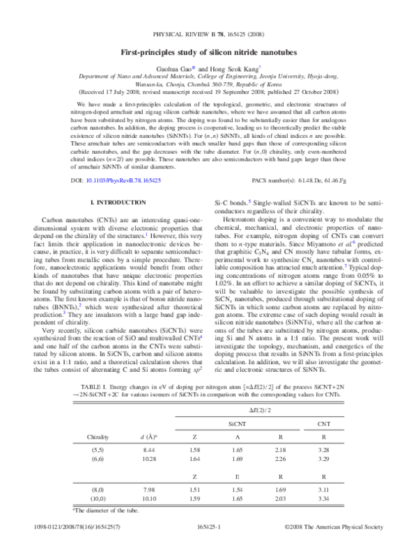 (PDF) First-principles study of silicon nitride nanotubes