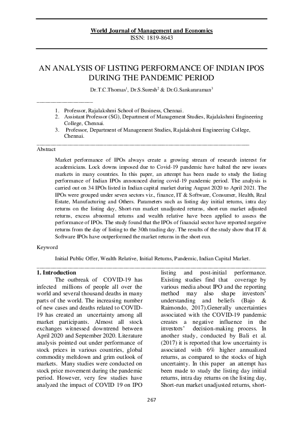 (PDF) AN ANALYSIS OF LISTING PERFORMANCE OF INDIAN IPOS DURING THE ...