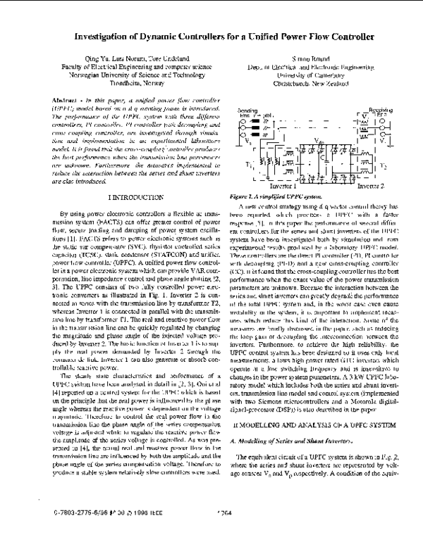 Pdf Investigation Of Dynamic Controllers For A Unified Power Flow Controller