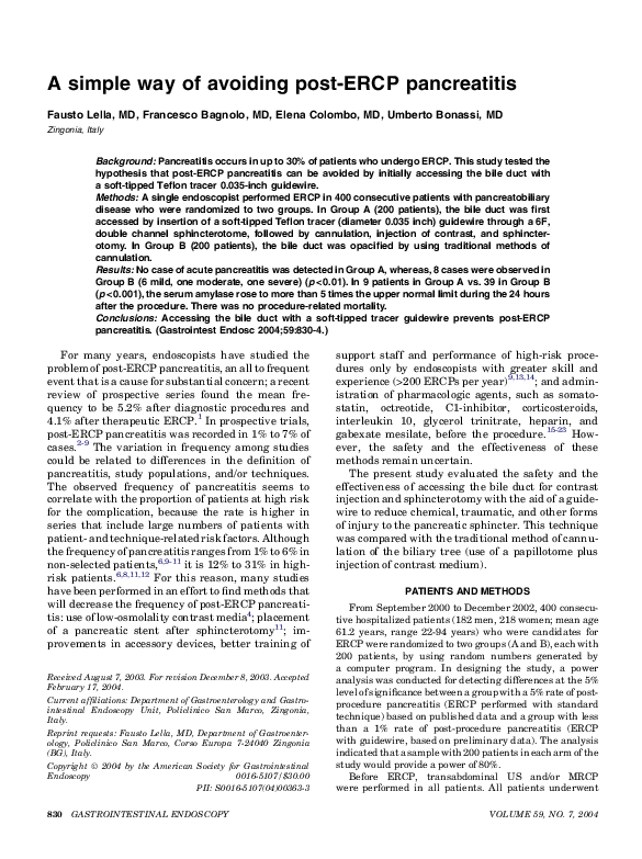 (PDF) A simple way of avoiding post-ERCP pancreatitis