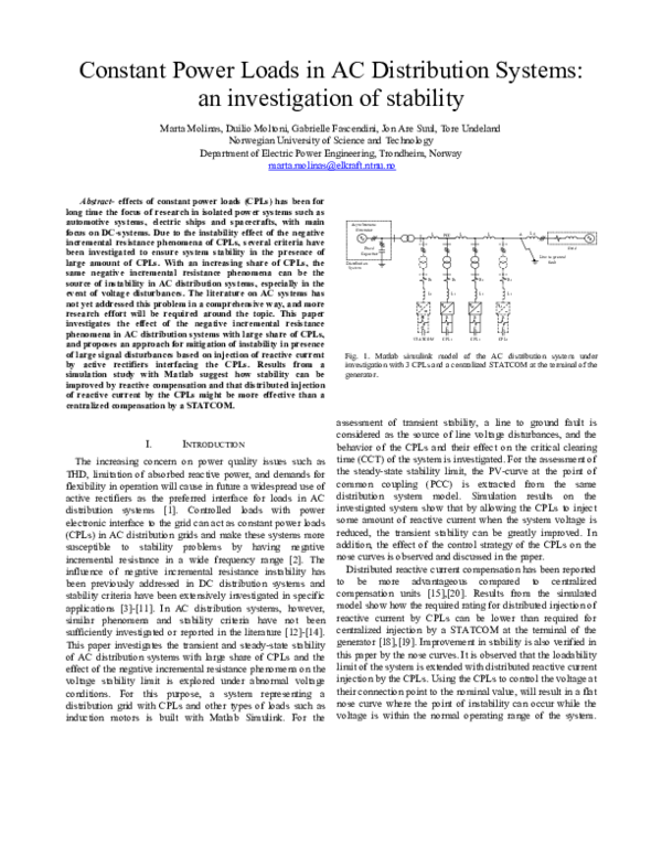(PDF) Constant power loads in AC distribution systems: An investigation ...
