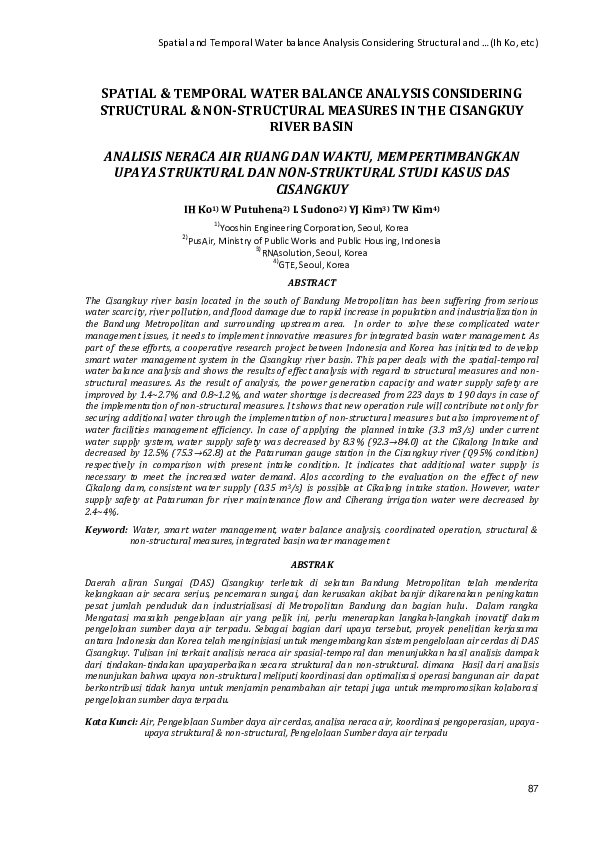 Pdf Spatial And Temporal Water Balance Analysis Considering Structural