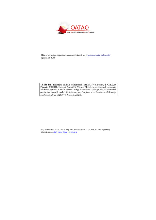 Pdf Modelling Aeronautical Composite Laminates Behaviour Under Impact Using A Saturation