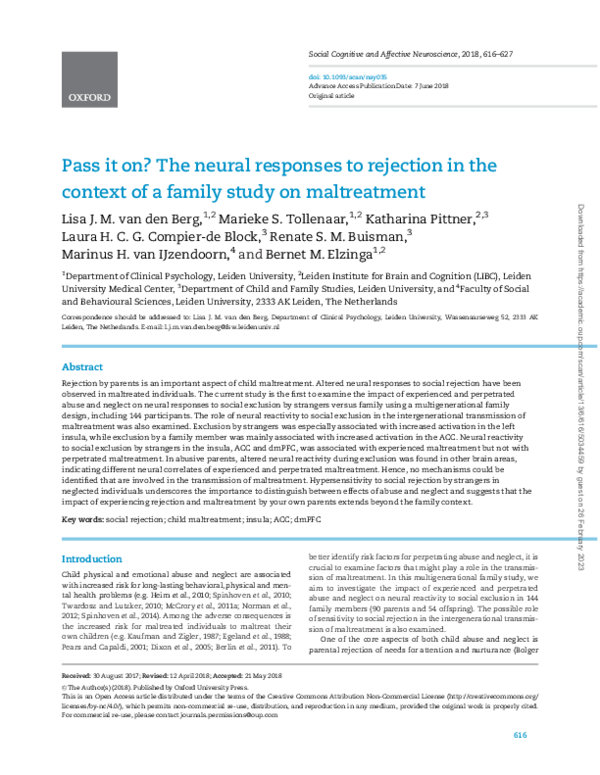 (PDF) Pass it on? The neural responses to rejection in the context of a ...