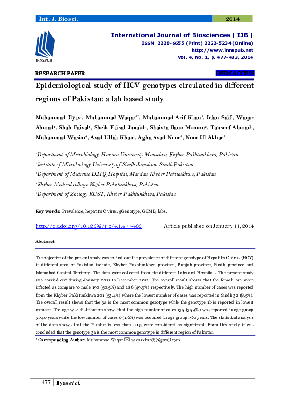 (PDF) HCV Genotype Prevalence in Pakistan Regions