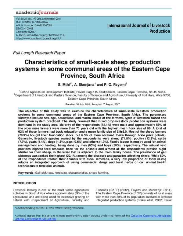 (PDF) Characteristics of small-scale sheep production systems in some communal areas of the ...