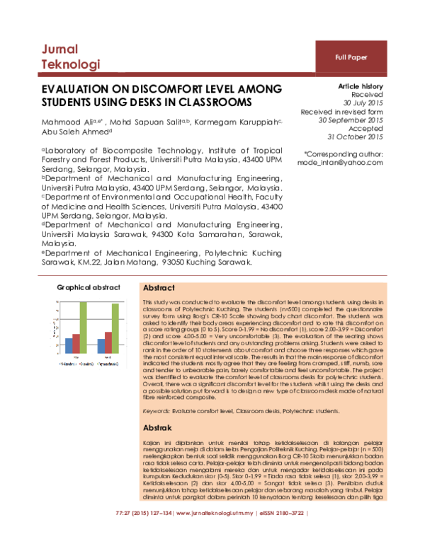 (PDF) Evaluation on Discomfort Level Among Students Using Desks in ...