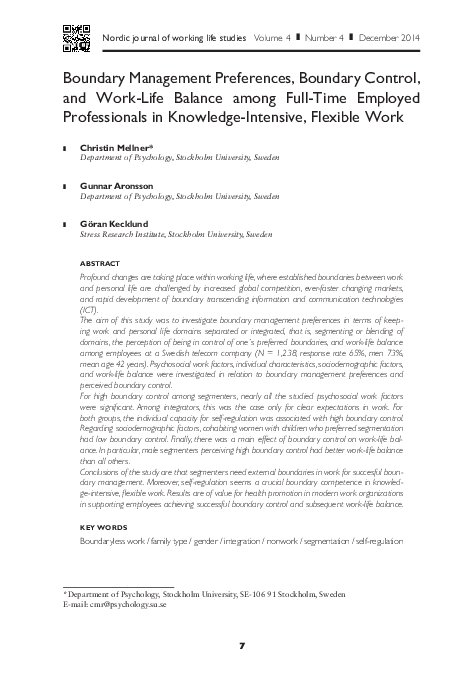 (PDF) Boundary Management Preferences, Boundary Control, and Work-Life Balance among Full-Time ...