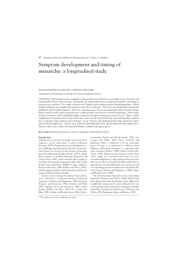 (PDF) Symptom development and timing of menarche: a longitudinal study