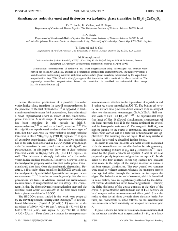 (PDF) Simultaneous resistivity onset and first-order vortex-lattice phase transition inBi2Sr2CaCu2O8