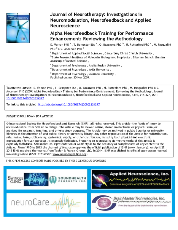 (PDF) Alpha Neurofeedback Training for Performance Enhancement ...