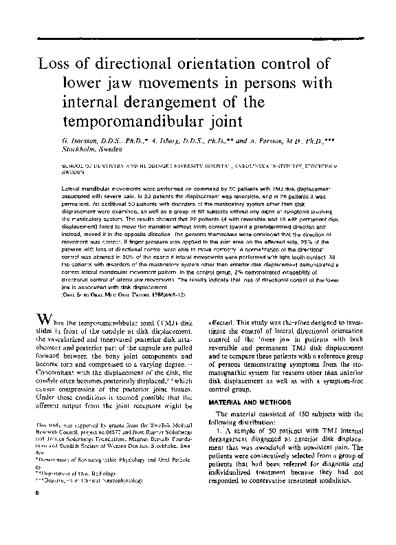 (PDF) Loss of directional orientation control of lower jaw movements in ...
