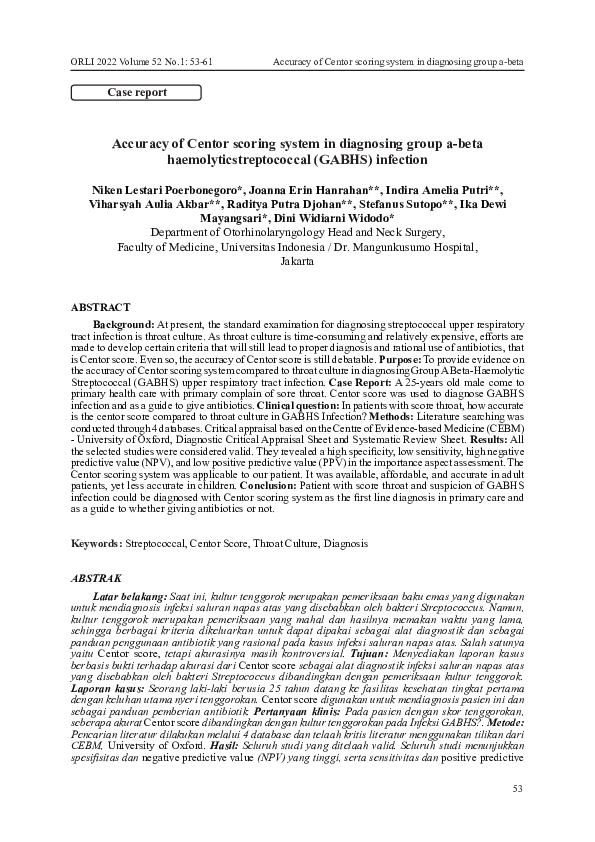 (PDF) Accuracy of Centor scoring system in diagnosing group a-beta ...