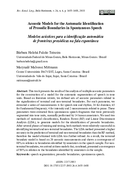 (PDF) Acoustic Models for the Automatic Identification of Prosodic Boundaries in Spontaneous ...