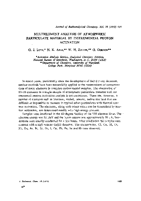 (PDF) Multi-element analysis of atmospheric particulate materials by instrumental photon activation