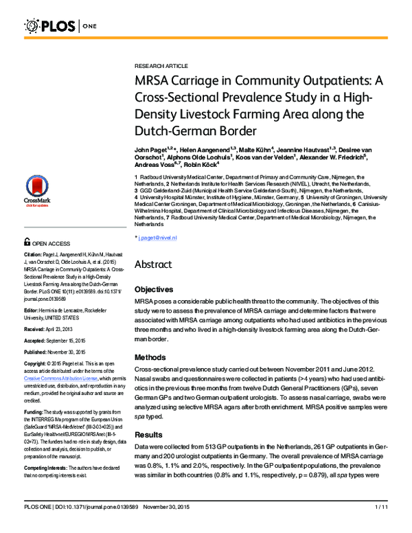(PDF) MRSA Carriage in Community Outpatients: A Cross-Sectional ...