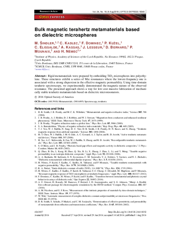 (PDF) Bulk magnetic terahertz metamaterials based on dielectric microspheres