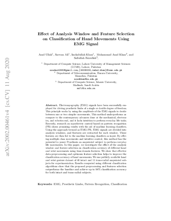 (PDF) Effect of Analysis Window and Feature Selection on Classification of Hand Movements Using ...