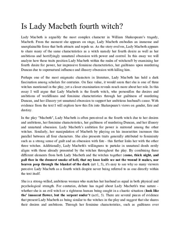 (DOC) Is Lady Macbeth fourth witch?