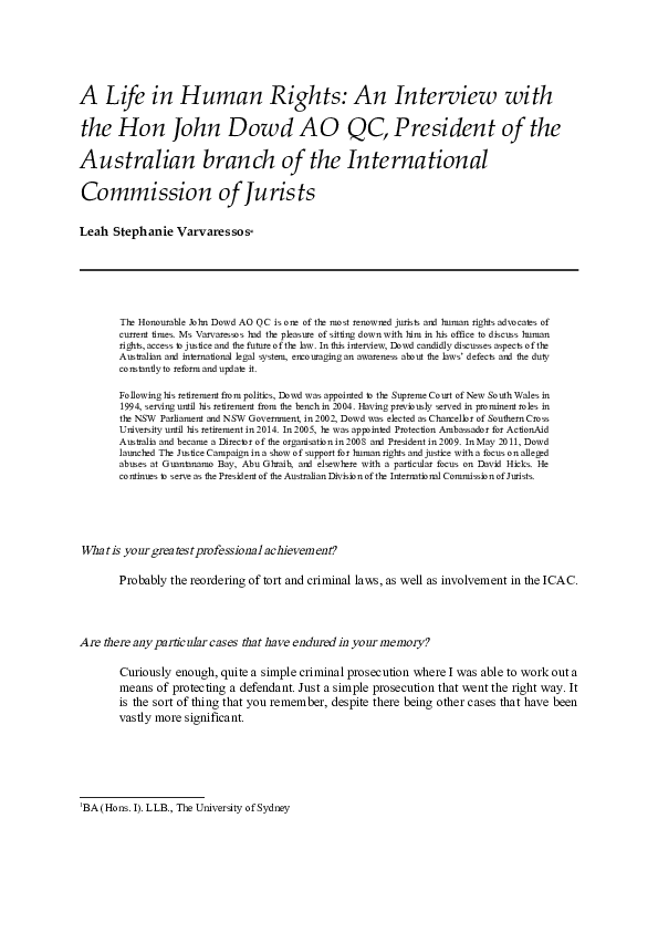(DOC) A Life in Human Rights: An Interview with the Hon John Dowd AO QC ...