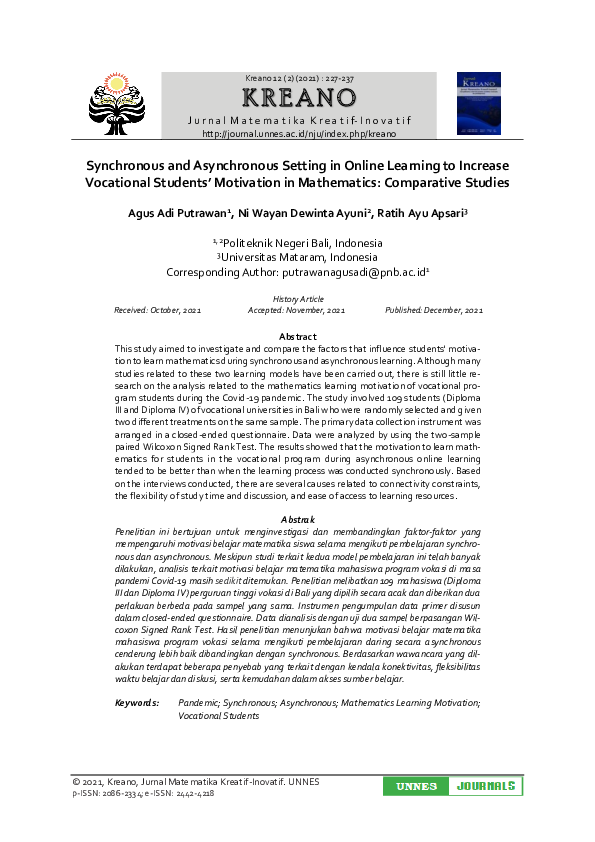 (PDF) Synchronous and Asynchronous Setting in Online Learning to Increase Vocational Students ...