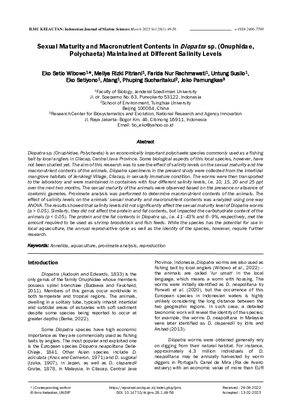 (PDF) Sexual Maturity and Macronutrient Contents in Diopatra sp ...
