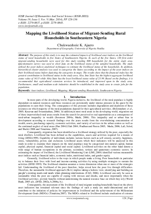 (PDF) Mapping the Livelihood Status of Migrant-Sending Rural Households in Southeastern Nigeria