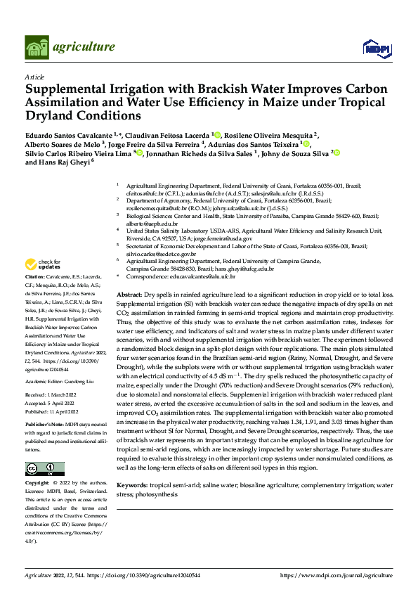 (PDF) Supplemental Irrigation with Brackish Water Improves Carbon Assimilation and Water Use ...