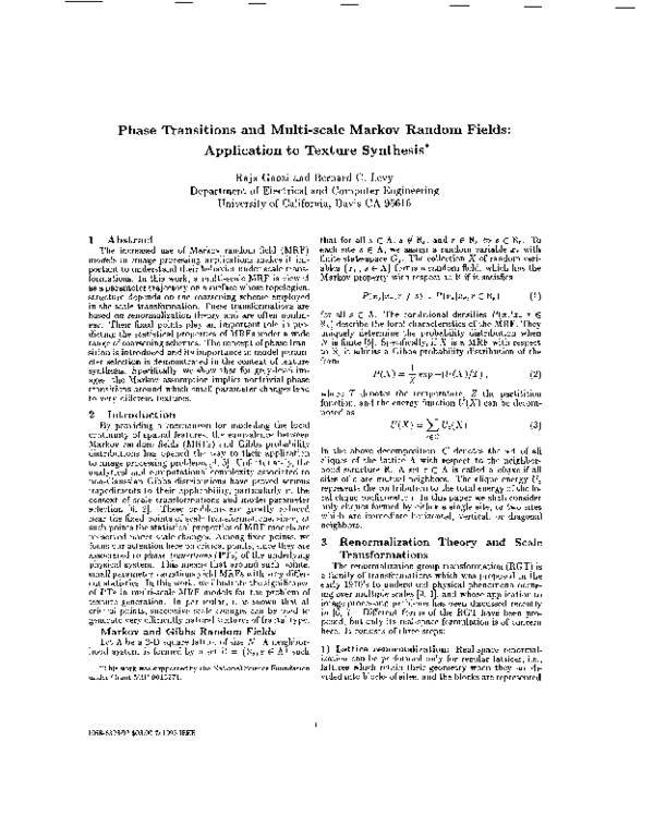 Pdf Phase Transitions And Multi Scale Markov Random Fields Application To Texture Synthesis