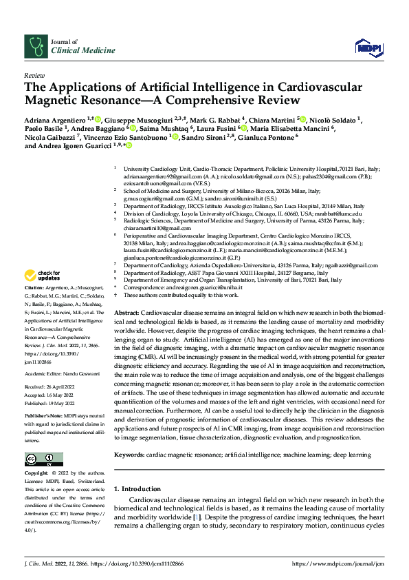 (PDF) The Applications of Artificial Intelligence in Cardiovascular Magnetic Resonance—A ...