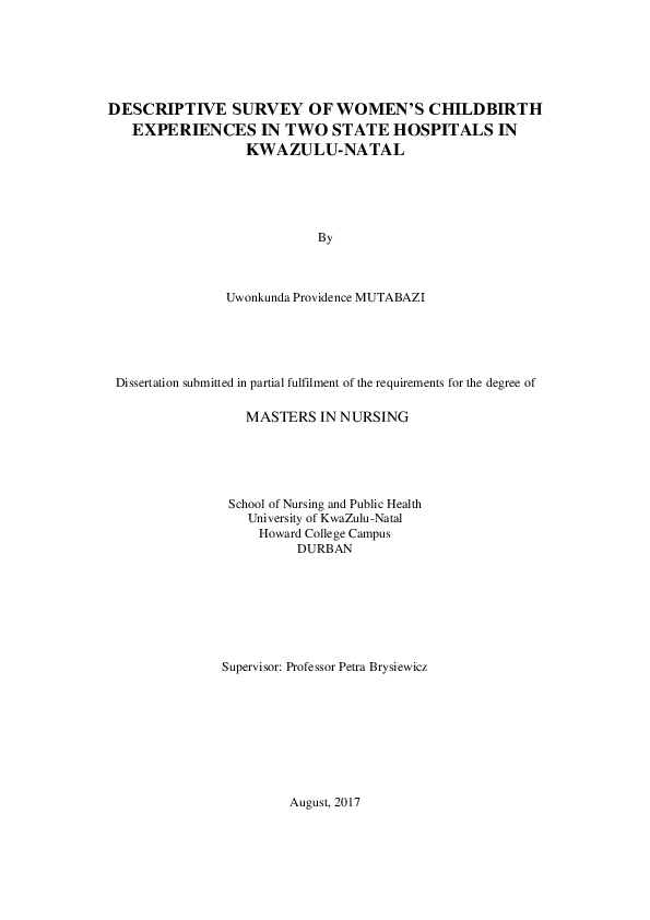 (PDF) Descriptive survey of women’s childbirth experiences in two state ...