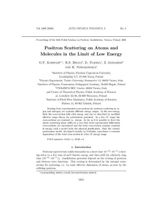 (PDF) Positron Scattering on Atoms and Molecules in the Limit of Low Energy